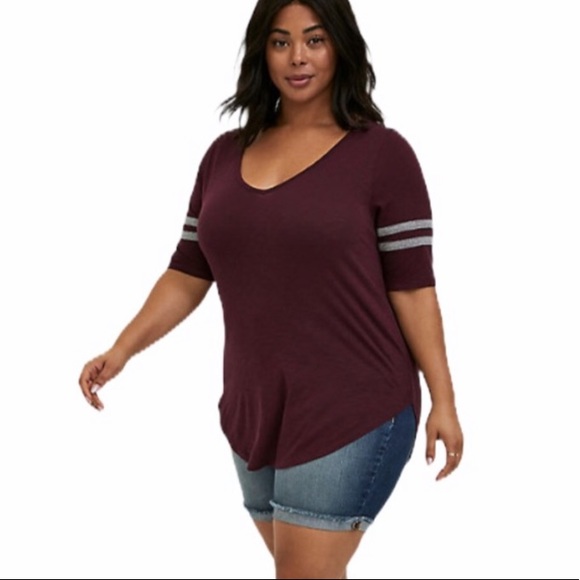 torrid | Tops | Torrid Slim Fit V Neck Varsity T Shirt Burgundy X ...